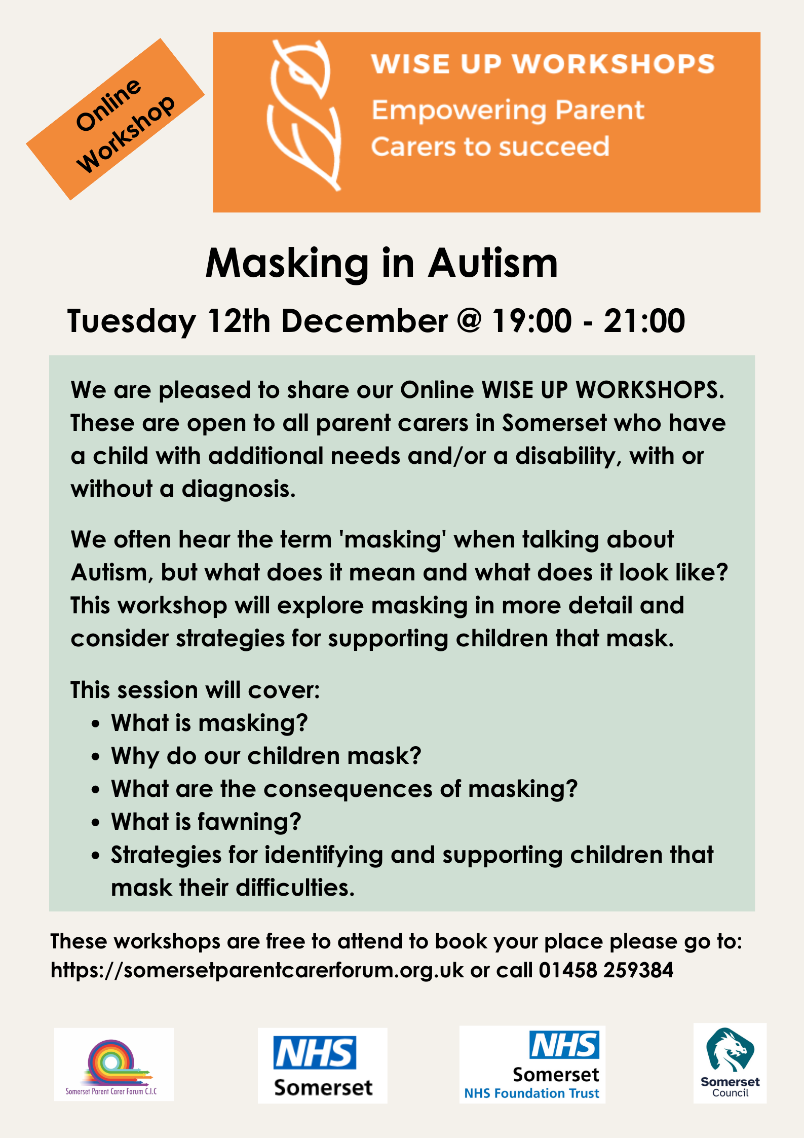 Upcoming Wise Up Workshops